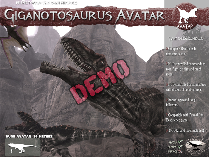 Second Life Marketplace - {DEMO} Giganotosaurus MESH DINOSAUR AVATAR ...